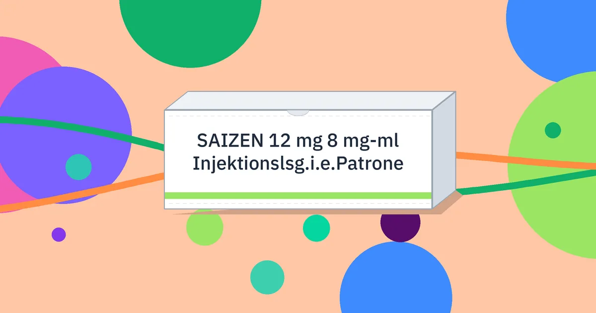 Symbolbild: Packung mit der Aufschrift SAIZEN 12 mg 8 mg-ml Injektionslsg.i.e.Patrone (PZN 10541464) – Verfügbarkeit und Bezug in Apotheken in Frankfurt am Main