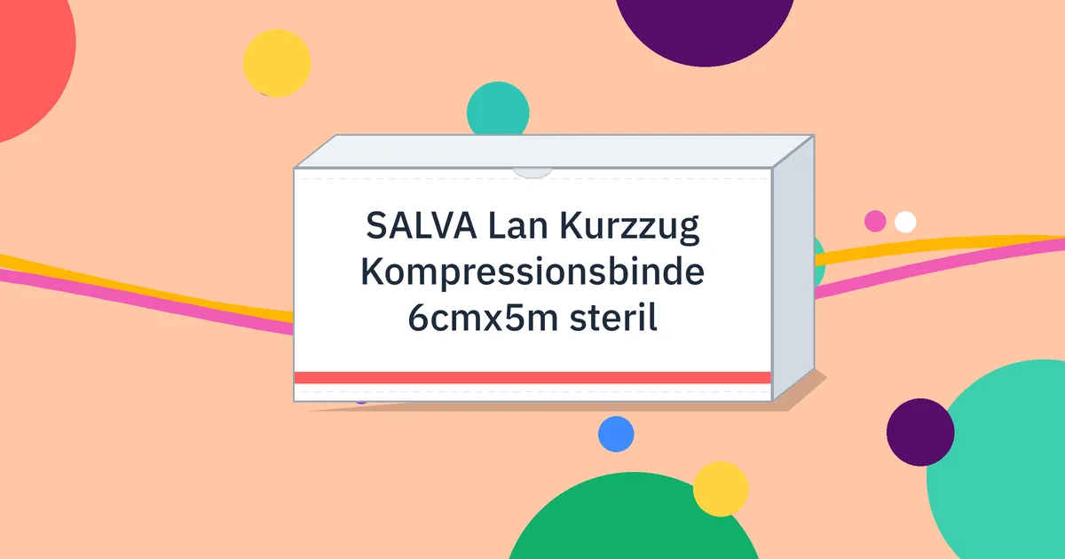 Symbolbild: Packung mit der Aufschrift SALVA Lan Kurzzug Kompressionsbinde 6cmx5m steril (PZN 19768784) – Verfügbarkeit und Bezug in Apotheken in Frankfurt am Main