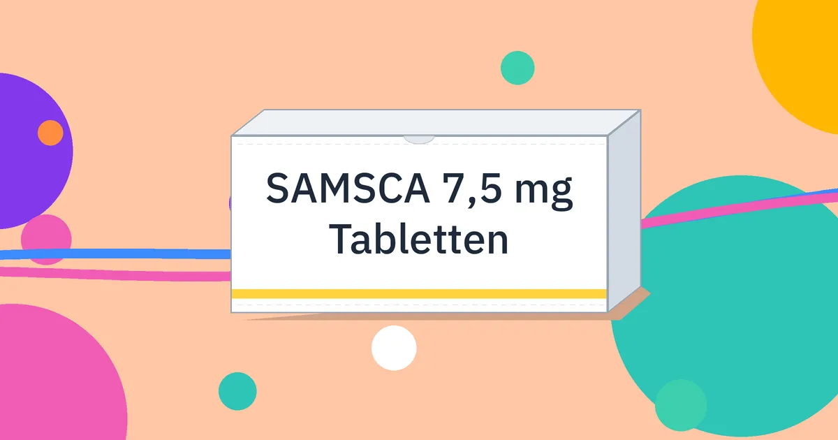 Symbolbild: Packung mit der Aufschrift SAMSCA 7,5 mg Tabletten (PZN 20192645) – Verfügbarkeit und Bezug in Apotheken in Frankfurt am Main