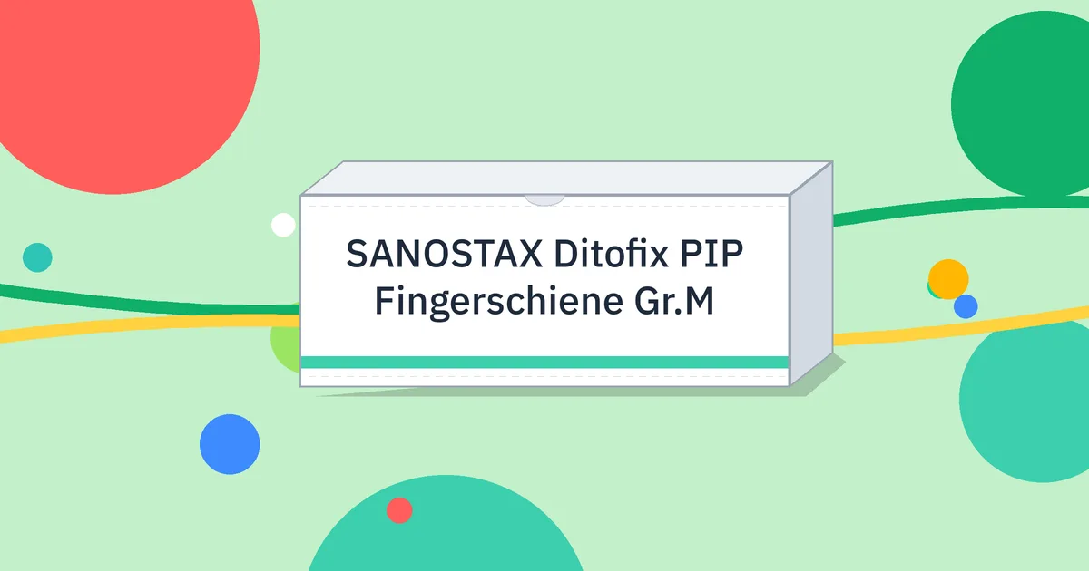 Symbolbild: Packung mit der Aufschrift SANOSTAX Ditofix PIP Fingerschiene Gr.M (PZN 11604824) – Verfügbarkeit und Bezug in Apotheken in Frankfurt am Main