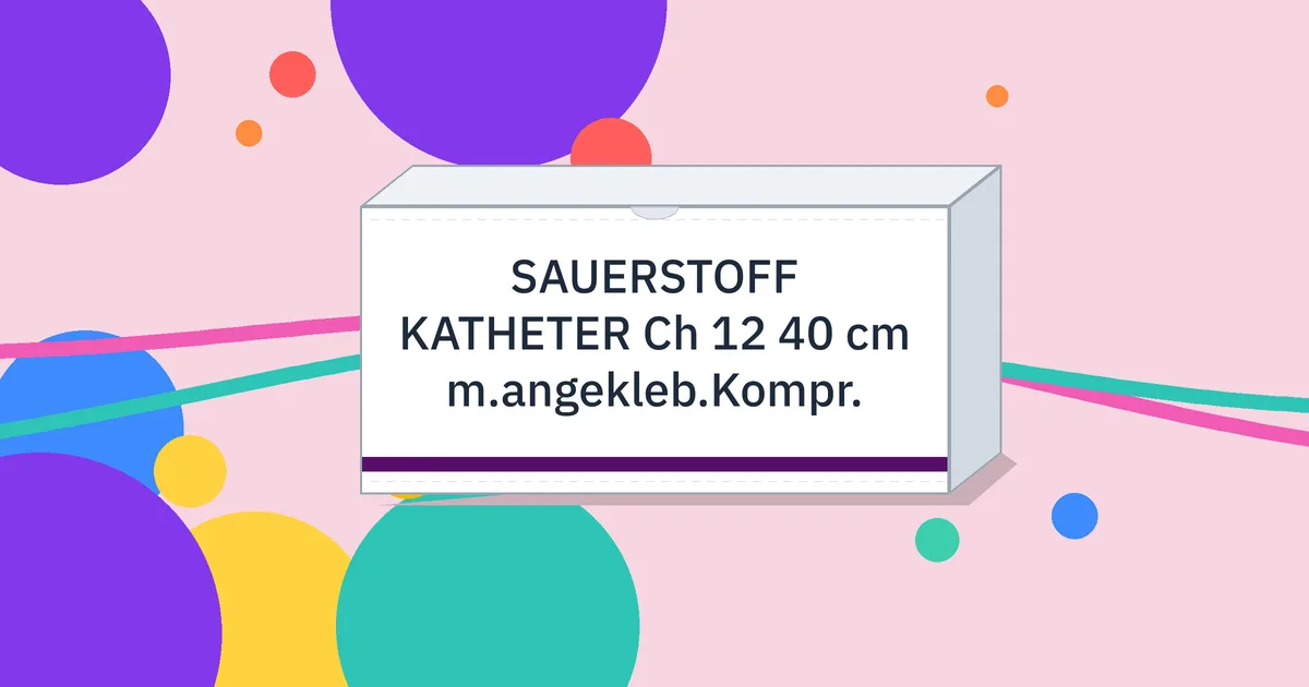 Symbolbild: Packung mit der Aufschrift SAUERSTOFF KATHETER Ch 12 40 cm m.angekleb.Kompr. (PZN 02099907) – Verfügbarkeit und Bezug in Apotheken in Frankfurt am Main