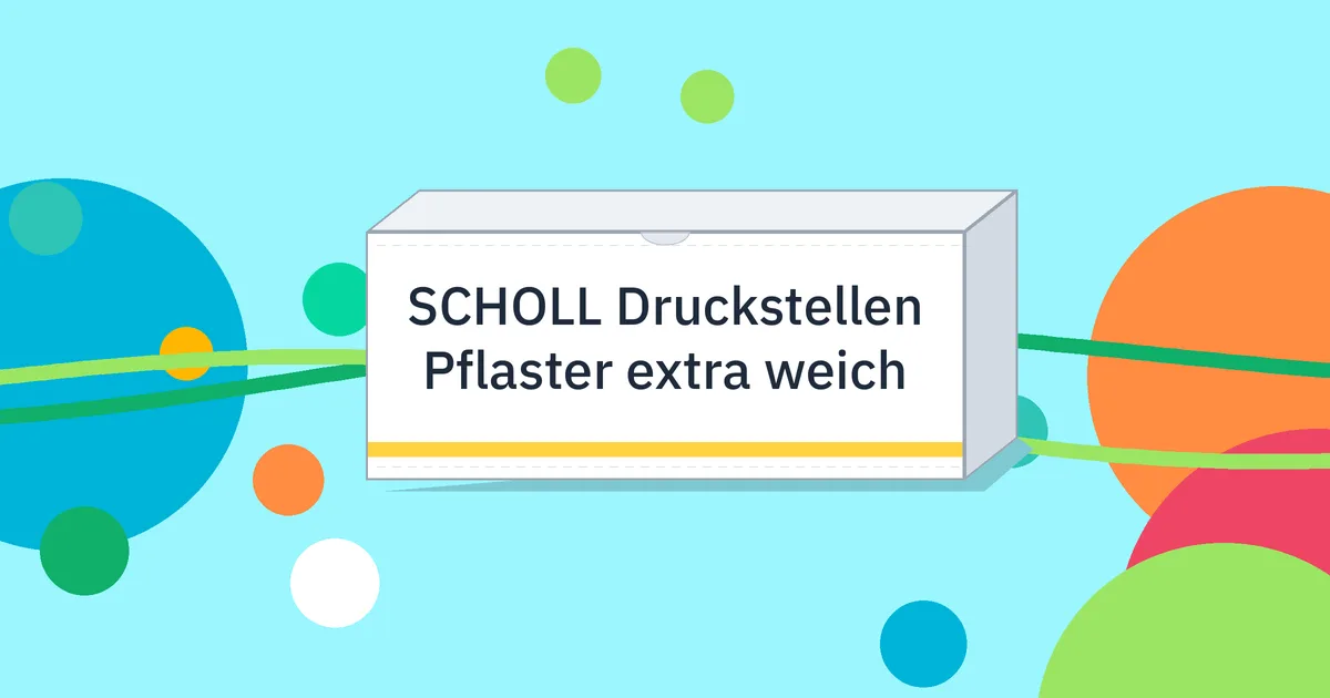 Symbolbild: Packung mit der Aufschrift SCHOLL Druckstellen Pflaster extra weich (PZN 20613957) – Verfügbarkeit und Bezug in Apotheken in Frankfurt am Main