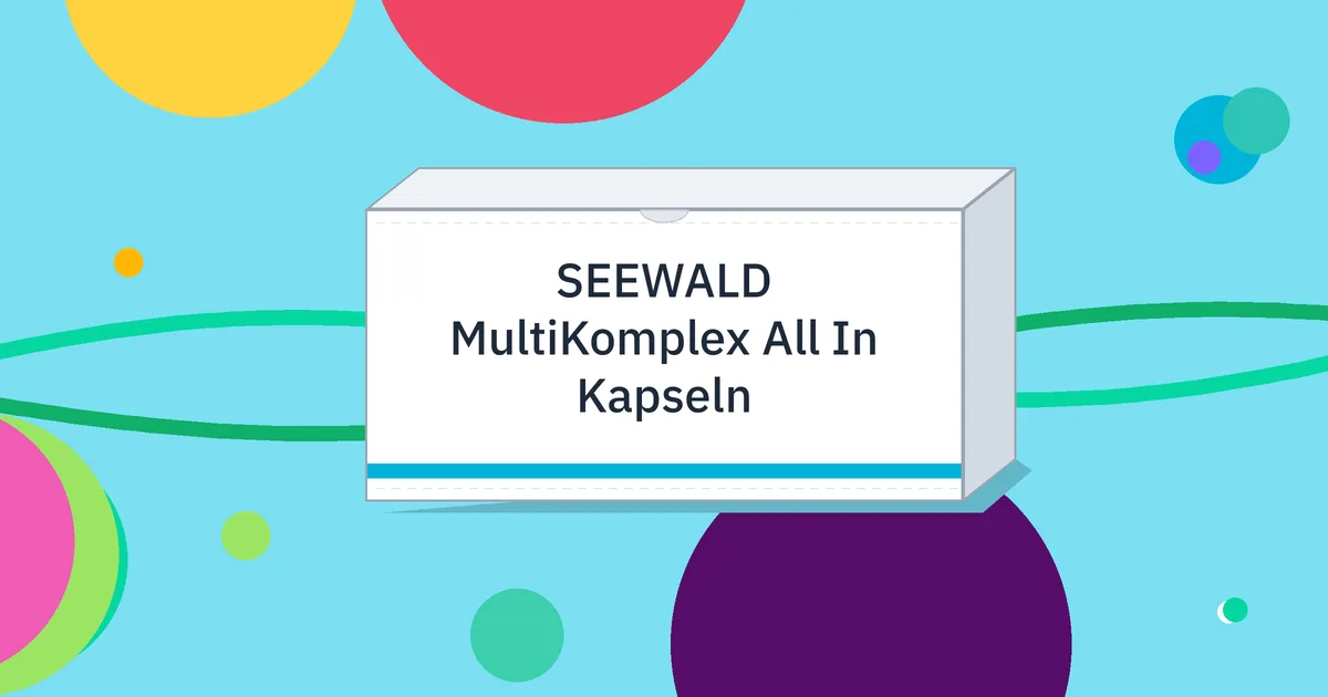 Symbolbild: Packung mit der Aufschrift SEEWALD MultiKomplex All In Kapseln (PZN 19542583) – Verfügbarkeit und Bezug in Apotheken in Frankfurt am Main