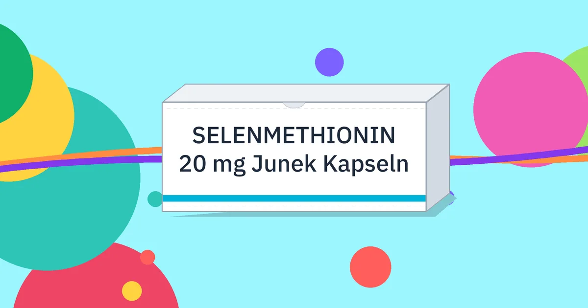 Symbolbild: Packung mit der Aufschrift SELENMETHIONIN 20 mg Junek Kapseln (PZN 20857576) – Verfügbarkeit und Bezug in Apotheken in Frankfurt am Main
