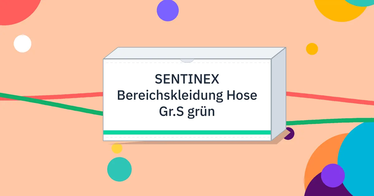 Symbolbild: Packung mit der Aufschrift SENTINEX Bereichskleidung Hose Gr.S grün (PZN 09286297) – Verfügbarkeit und Bezug in Apotheken in Frankfurt am Main