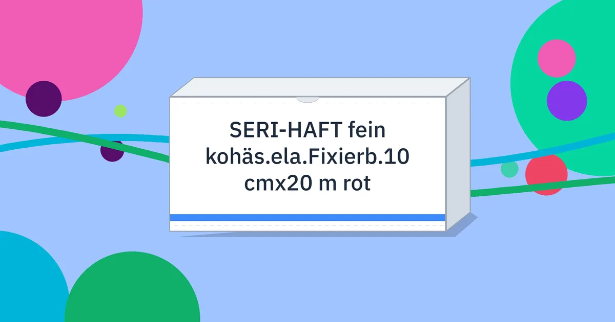 Symbolbild: Packung mit der Aufschrift SERI-HAFT fein kohäs.ela.Fixierb.10 cmx20 m rot (PZN 14381431) – Verfügbarkeit und Bezug in Apotheken in Frankfurt am Main