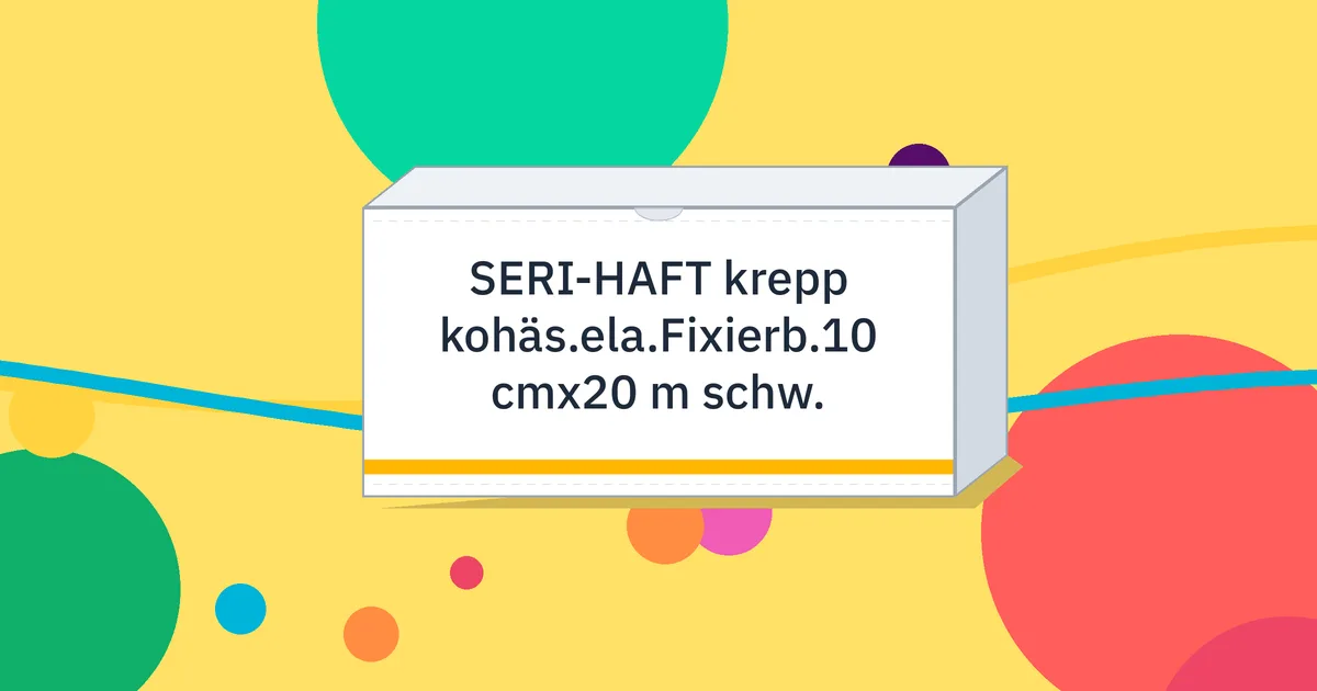 Symbolbild: Packung mit der Aufschrift SERI-HAFT krepp kohäs.ela.Fixierb.10 cmx20 m schw. (PZN 20943459) – Verfügbarkeit und Bezug in Apotheken in Frankfurt am Main
