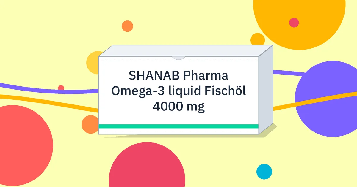Symbolbild: Packung mit der Aufschrift SHANAB Pharma Omega-3 liquid Fischöl 4000 mg (PZN 16202444) – Verfügbarkeit und Bezug in Apotheken in Frankfurt am Main