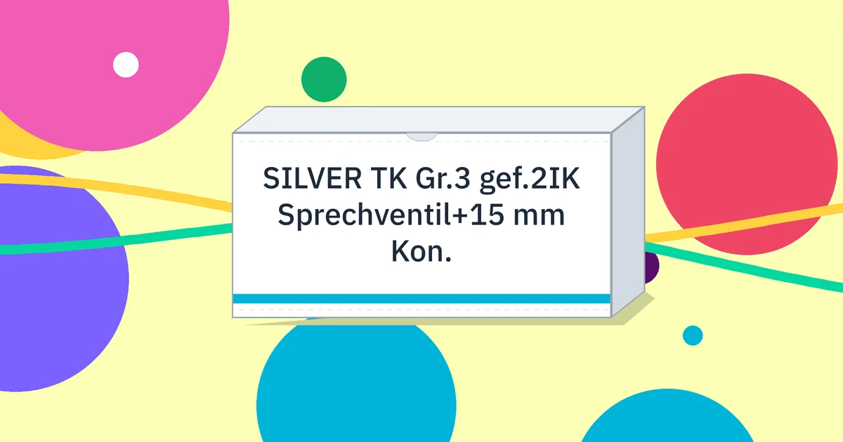 Symbolbild: Packung mit der Aufschrift SILVER TK Gr.3 gef.2IK Sprechventil+15 mm Kon. (PZN 10209936) – Verfügbarkeit und Bezug in Apotheken in Frankfurt am Main
