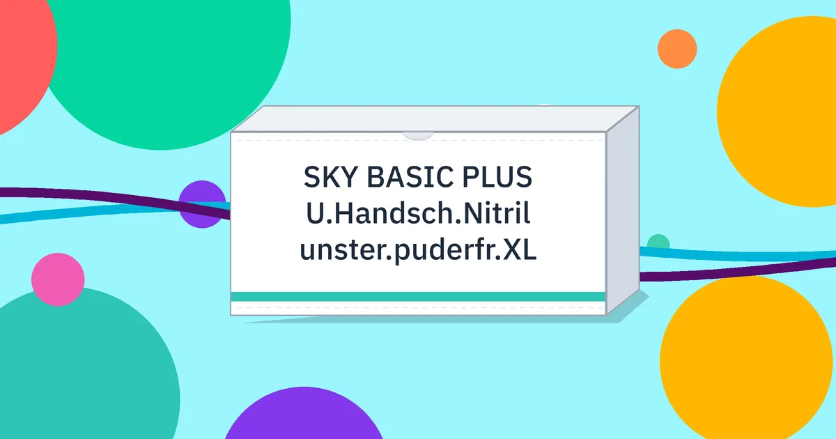 Symbolbild: Packung mit der Aufschrift SKY BASIC PLUS U.Handsch.Nitril unster.puderfr.XL (PZN 15570223) – Verfügbarkeit und Bezug in Apotheken in Frankfurt am Main