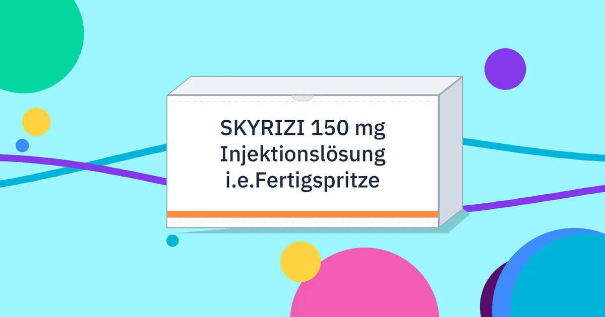 Symbolbild: Packung mit der Aufschrift SKYRIZI 150 mg Injektionslösung i.e.Fertigspritze (PZN 17612836) – Verfügbarkeit und Bezug in Apotheken in Frankfurt am Main