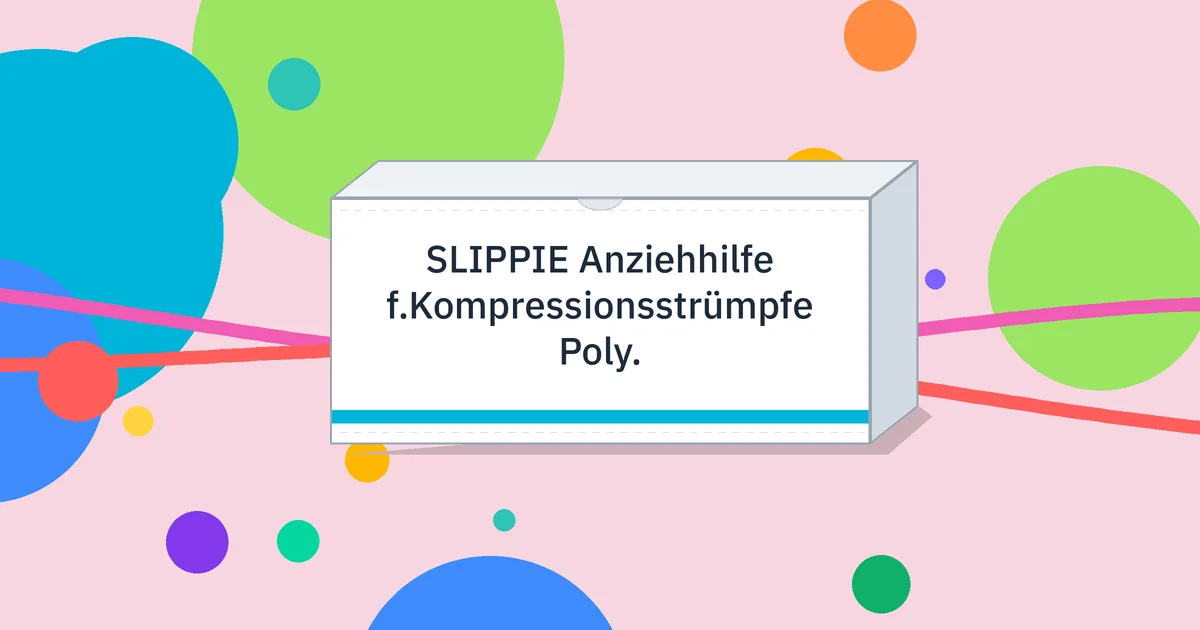 Symbolbild: Packung mit der Aufschrift SLIPPIE Anziehhilfe f.Kompressionsstrümpfe Poly. (PZN 19098993) – Verfügbarkeit und Bezug in Apotheken in Frankfurt am Main