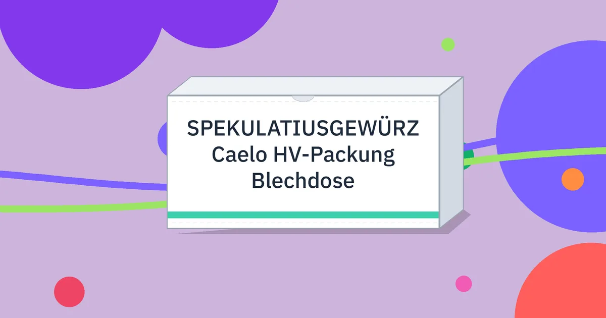 Symbolbild: Packung mit der Aufschrift SPEKULATIUSGEWÜRZ Caelo HV-Packung Blechdose (PZN 10549508) – Verfügbarkeit und Bezug in Apotheken in Frankfurt am Main