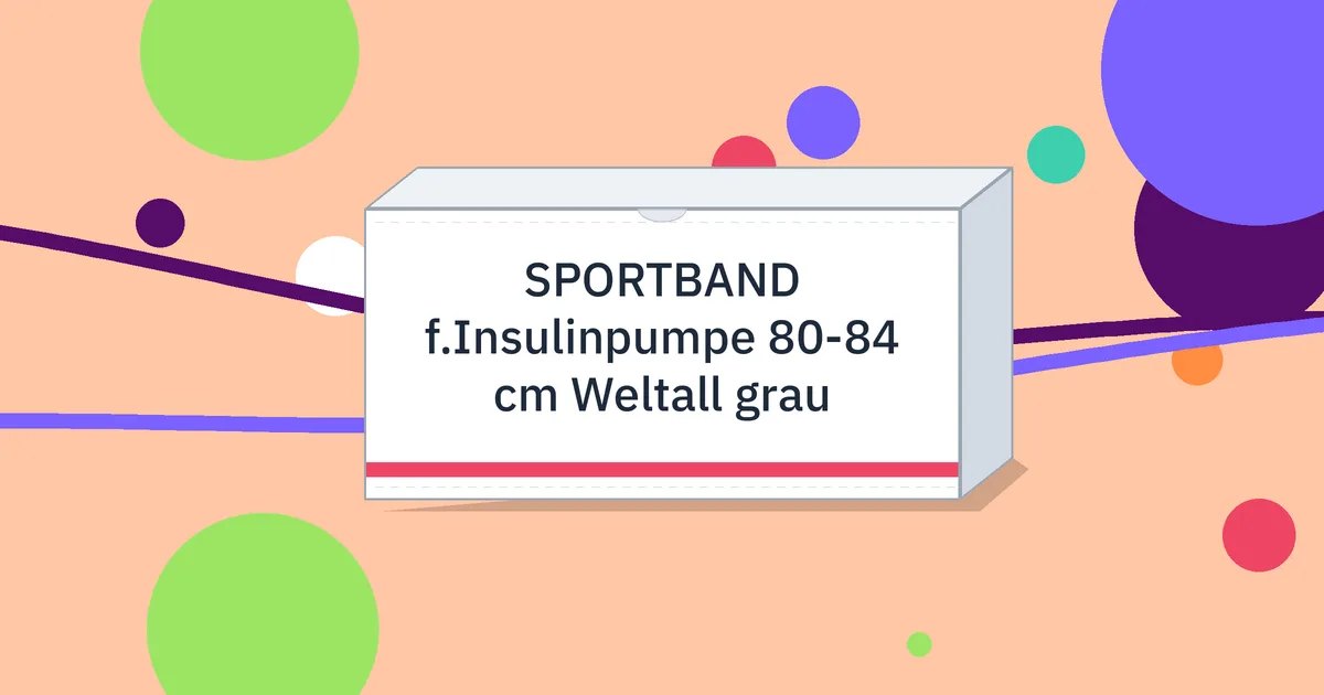 Symbolbild: Packung mit der Aufschrift SPORTBAND f.Insulinpumpe 80-84 cm Weltall grau (PZN 13915793) – Verfügbarkeit und Bezug in Apotheken in Frankfurt am Main