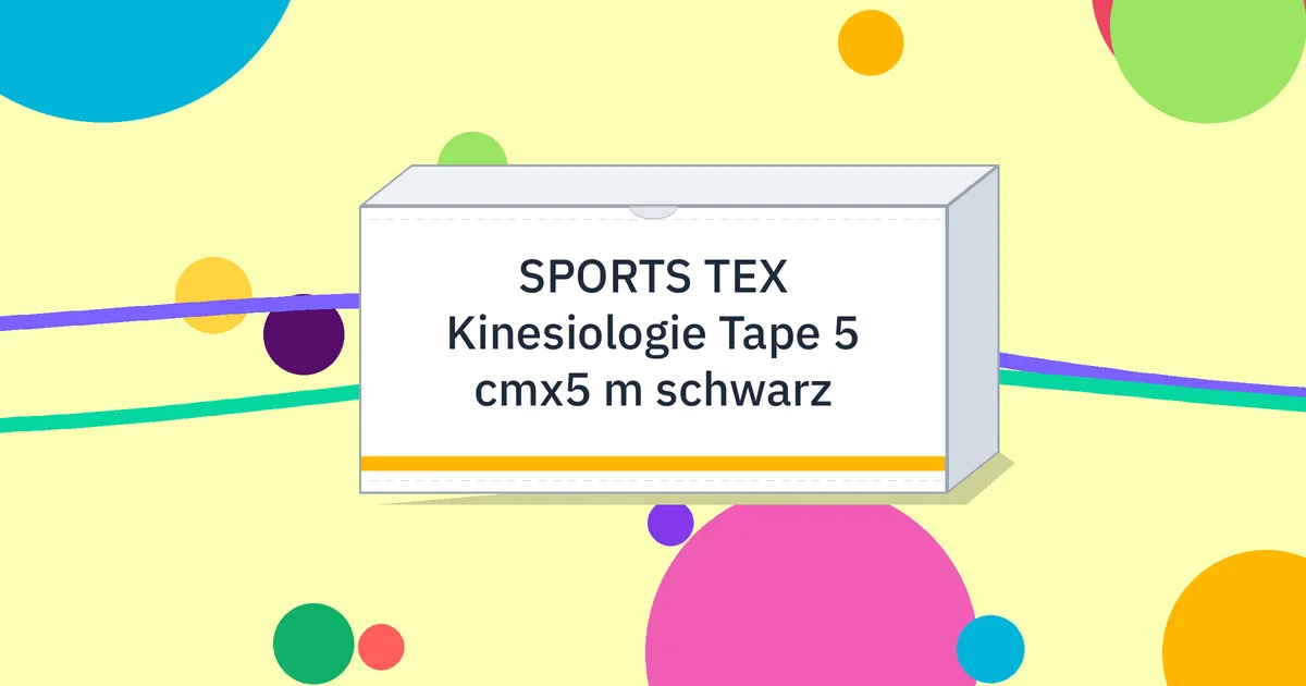 Symbolbild: Packung mit der Aufschrift SPORTS TEX Kinesiologie Tape 5 cmx5 m schwarz (PZN 06937305) – Verfügbarkeit und Bezug in Apotheken in Frankfurt am Main