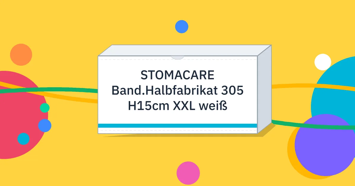 Symbolbild: Packung mit der Aufschrift STOMACARE Band.Halbfabrikat 305 H15cm XXL weiß (PZN 03414713) – Verfügbarkeit und Bezug in Apotheken in Frankfurt am Main