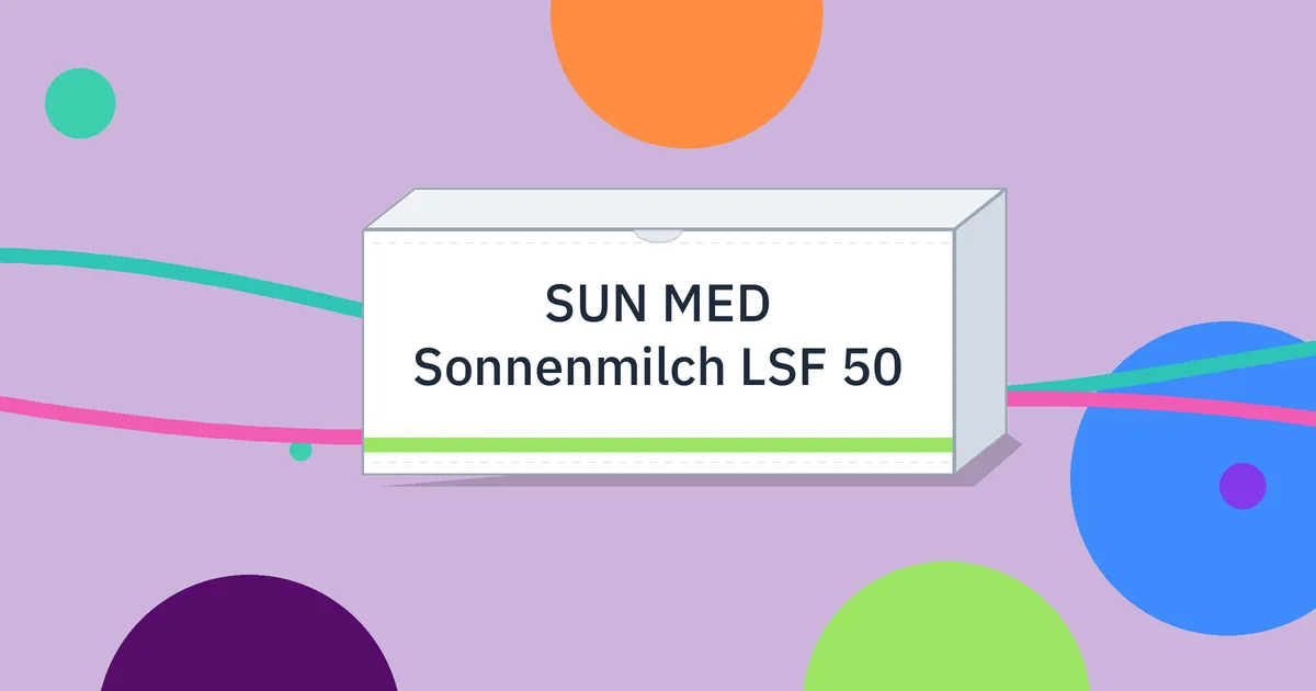Symbolbild: Packung mit der Aufschrift SUN MED Sonnenmilch LSF 50 (PZN 18735937) – Verfügbarkeit und Bezug in Apotheken in Frankfurt am Main