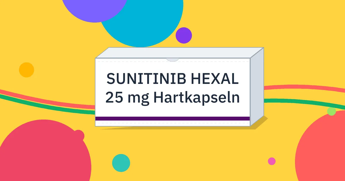 Symbolbild: Packung mit der Aufschrift SUNITINIB HEXAL 25 mg Hartkapseln (PZN 17270784) – Verfügbarkeit und Bezug in Apotheken in Frankfurt am Main