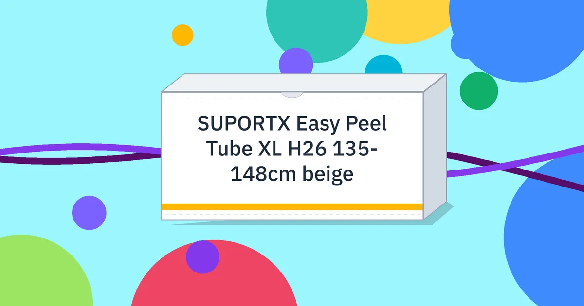 Symbolbild: Packung mit der Aufschrift SUPORTX Easy Peel Tube XL H26 135-148cm beige (PZN 09486866) – Verfügbarkeit und Bezug in Apotheken in Frankfurt am Main
