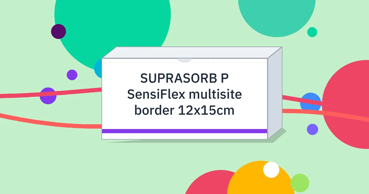 Symbolbild: Packung mit der Aufschrift SUPRASORB P SensiFlex multisite border 12x15cm (PZN 19445414) – Verfügbarkeit und Bezug in Apotheken in Frankfurt am Main