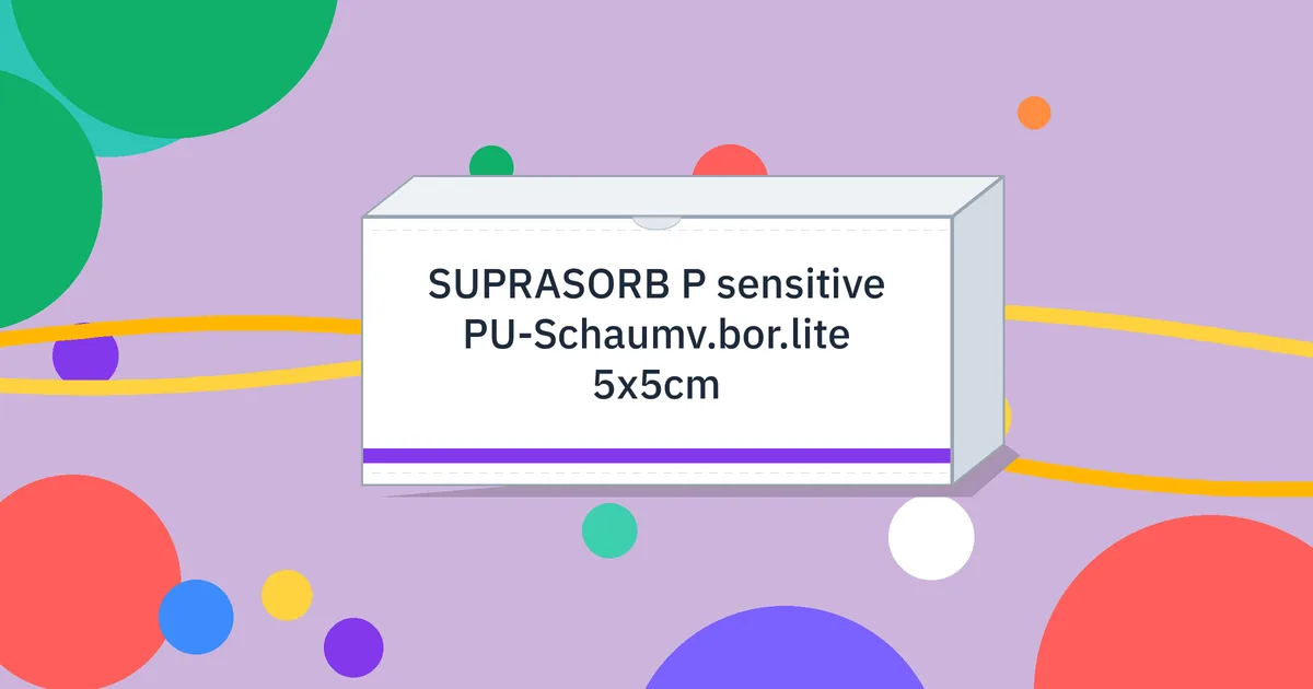 Symbolbild: Packung mit der Aufschrift SUPRASORB P sensitive PU-Schaumv.bor.lite 5x5cm (PZN 16259036) – Verfügbarkeit und Bezug in Apotheken in Frankfurt am Main