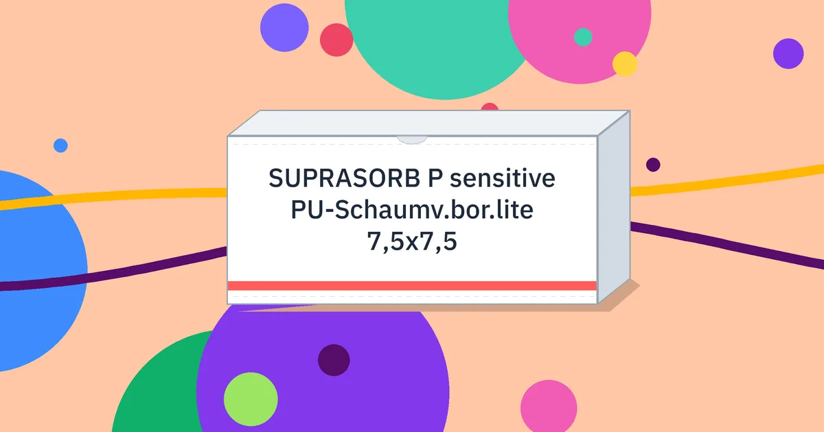 Symbolbild: Packung mit der Aufschrift SUPRASORB P sensitive PU-Schaumv.bor.lite 7,5x7,5 (PZN 19144635) – Verfügbarkeit und Bezug in Apotheken in Frankfurt am Main