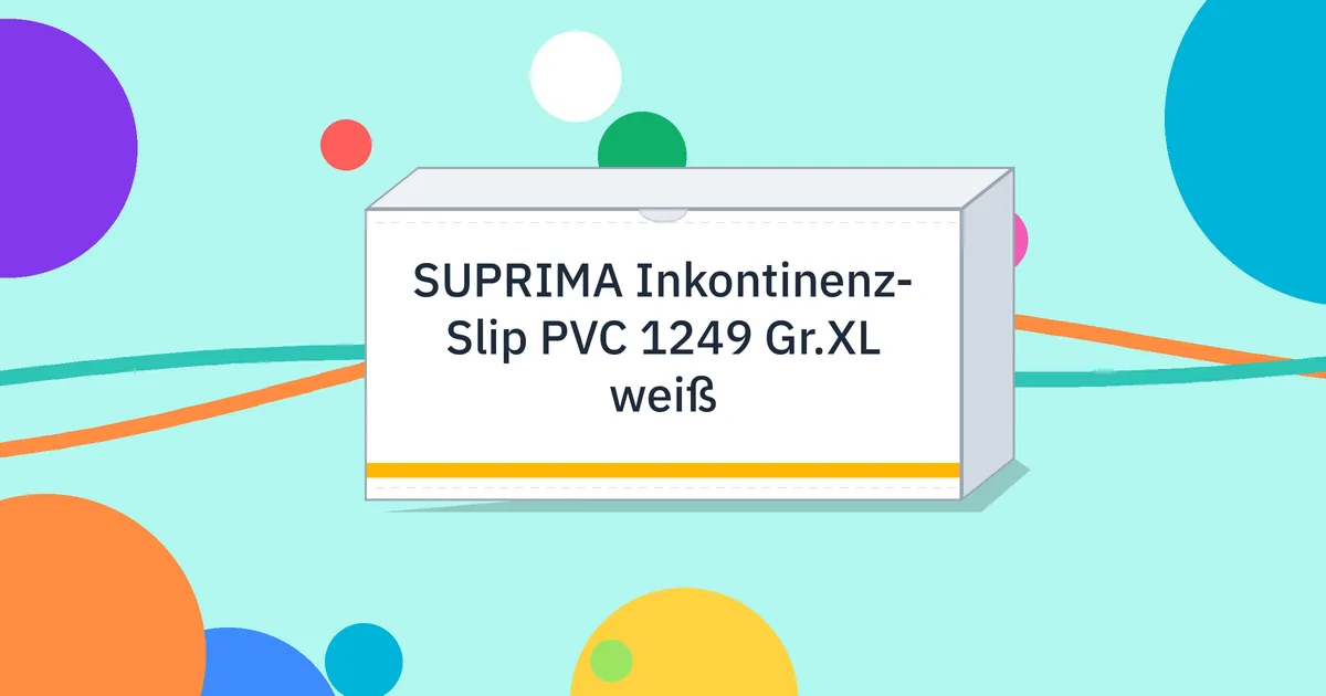 Symbolbild: Packung mit der Aufschrift SUPRIMA Inkontinenz-Slip PVC 1249 Gr.XL weiß (PZN 02059003) – Verfügbarkeit und Bezug in Apotheken in Frankfurt am Main
