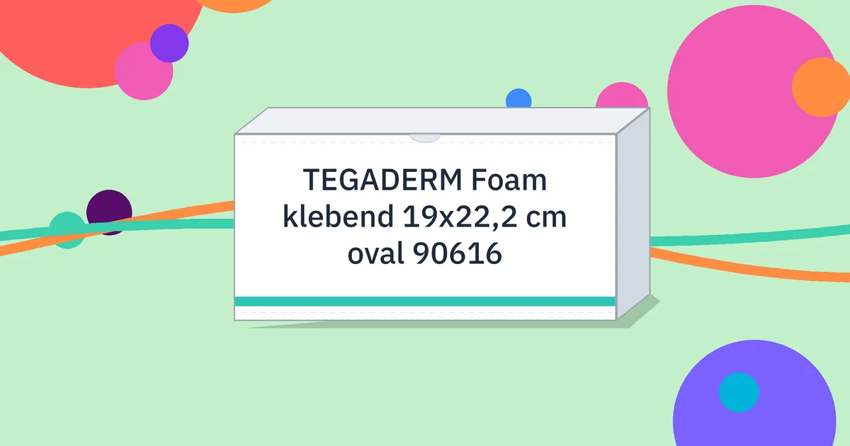 Symbolbild: Packung mit der Aufschrift TEGADERM Foam klebend 19x22,2 cm oval 90616 (PZN 16394805) – Verfügbarkeit und Bezug in Apotheken in Frankfurt am Main