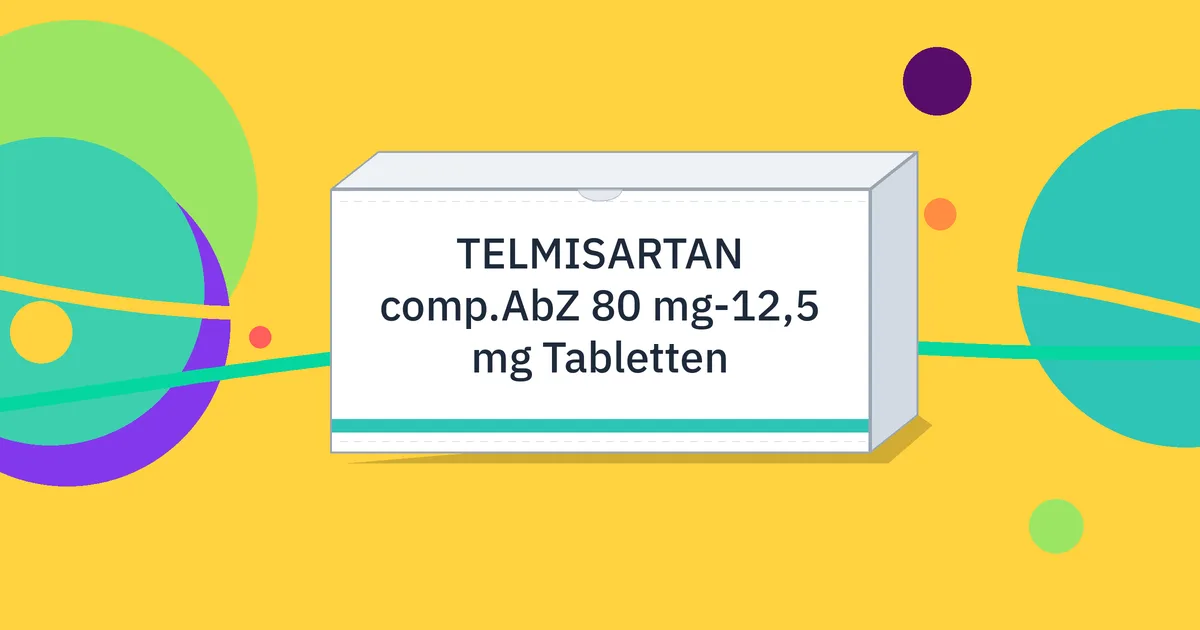 Symbolbild: Packung mit der Aufschrift TELMISARTAN comp.AbZ 80 mg-12,5 mg Tabletten (PZN 16789538) – Verfügbarkeit und Bezug in Apotheken in Frankfurt am Main