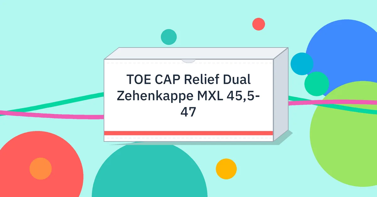 Symbolbild: Packung mit der Aufschrift TOE CAP Relief Dual Zehenkappe MXL 45,5-47 (PZN 16631174) – Verfügbarkeit und Bezug in Apotheken in Frankfurt am Main