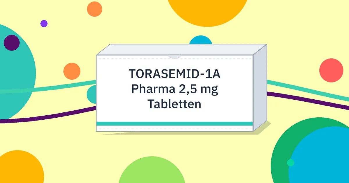 Symbolbild: Packung mit der Aufschrift TORASEMID-1A Pharma 2,5 mg Tabletten (PZN 00773759) – Verfügbarkeit und Bezug in Apotheken in Frankfurt am Main