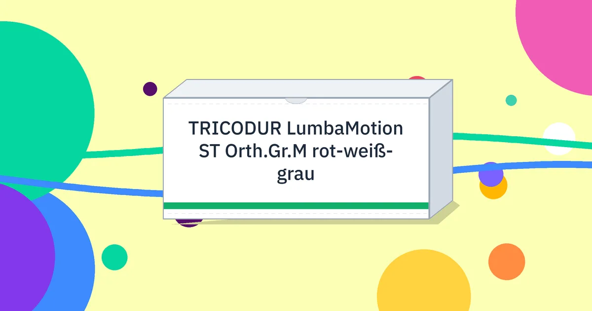 Symbolbild: Packung mit der Aufschrift TRICODUR LumbaMotion ST Orth.Gr.M rot-weiß-grau (PZN 13417753) – Verfügbarkeit und Bezug in Apotheken in Frankfurt am Main