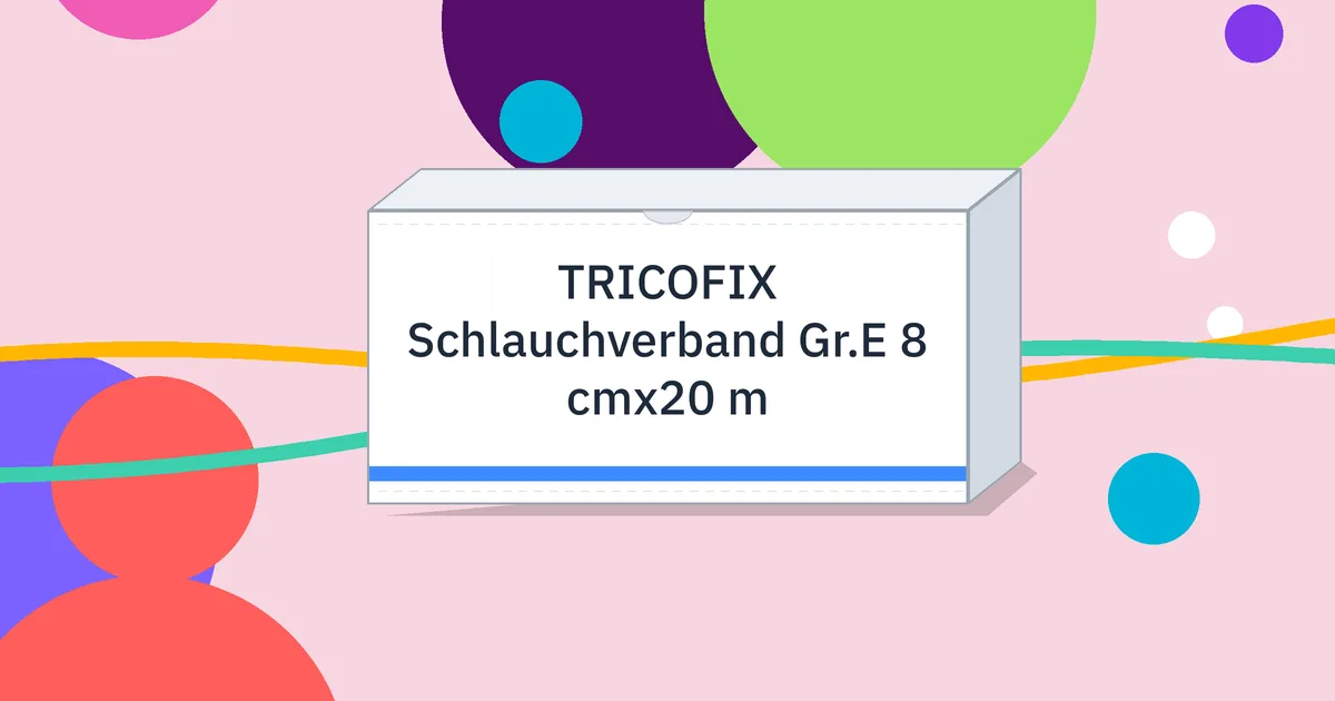 Symbolbild: Packung mit der Aufschrift TRICOFIX Schlauchverband Gr.E 8 cmx20 m (PZN 18672088) – Verfügbarkeit und Bezug in Apotheken in Frankfurt am Main