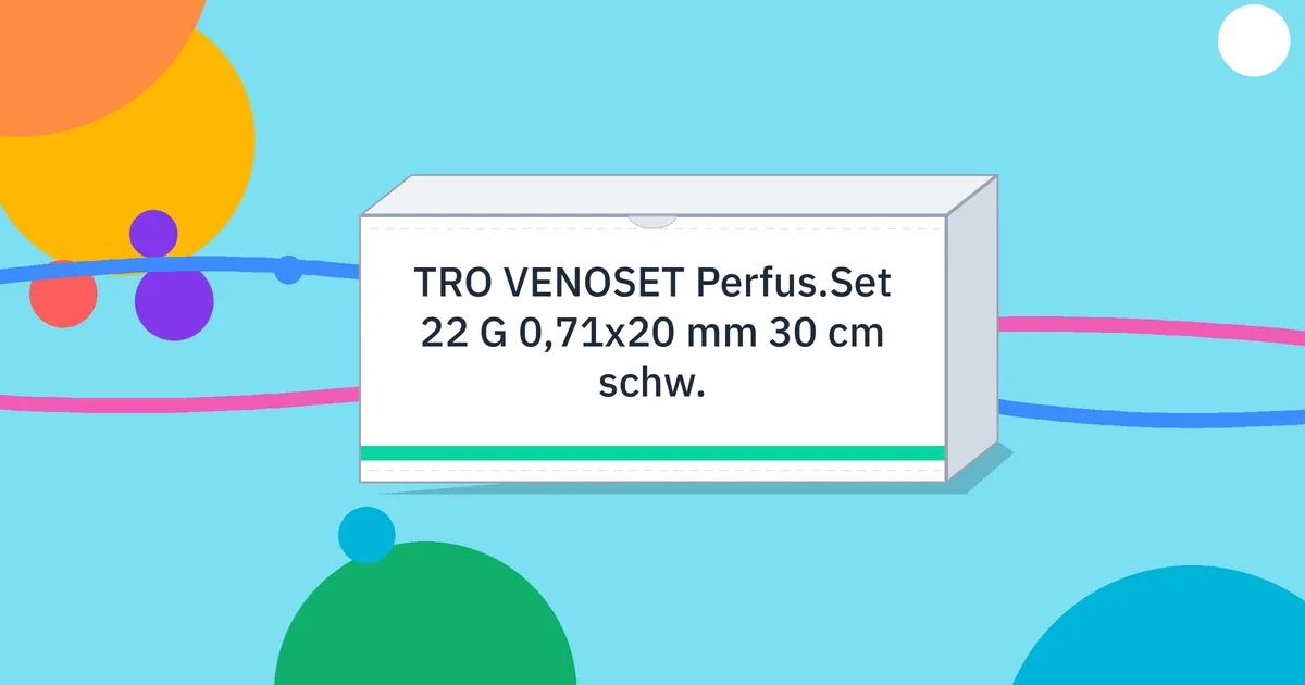Symbolbild: Packung mit der Aufschrift TRO VENOSET Perfus.Set 22 G 0,71x20 mm 30 cm schw. (PZN 12366083) – Verfügbarkeit und Bezug in Apotheken in Frankfurt am Main