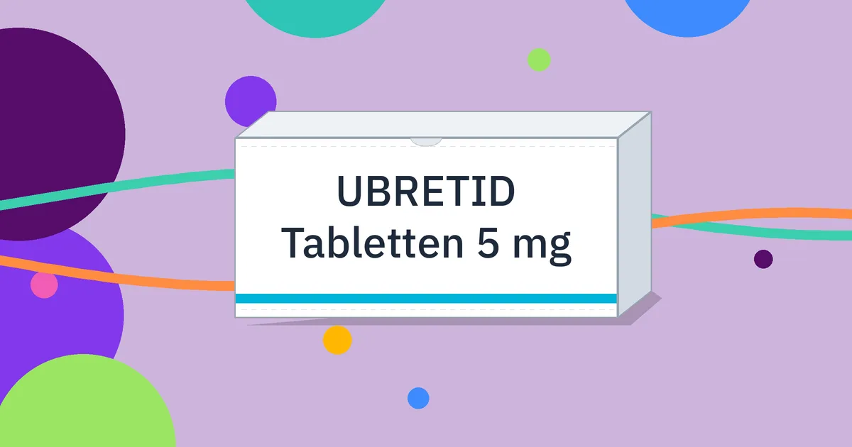 Symbolbild: Packung mit der Aufschrift UBRETID Tabletten 5 mg (PZN 01058846) – Verfügbarkeit und Bezug in Apotheken in Frankfurt am Main