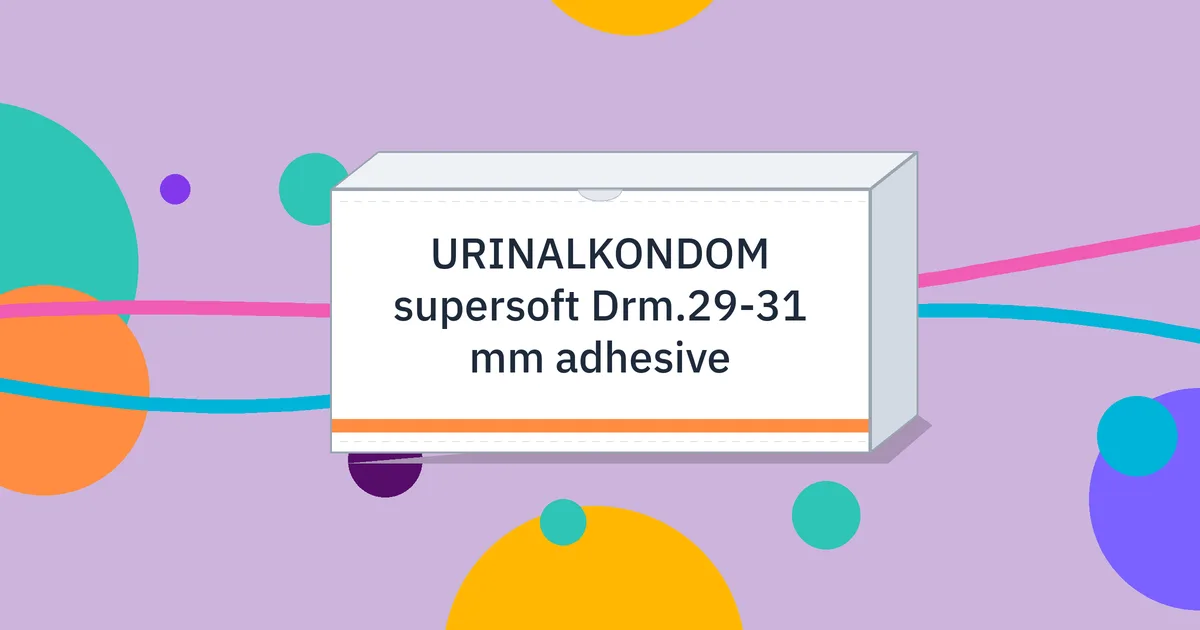 Symbolbild: Packung mit der Aufschrift URINALKONDOM supersoft Drm.29-31 mm adhesive (PZN 18434928) – Verfügbarkeit und Bezug in Apotheken in Frankfurt am Main