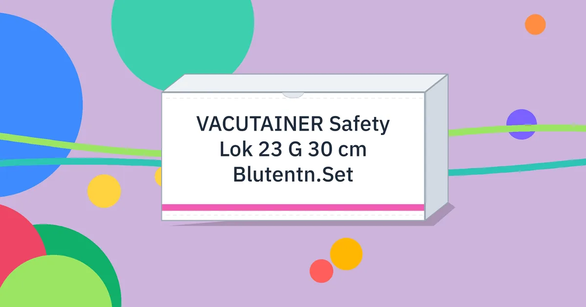Symbolbild: Packung mit der Aufschrift VACUTAINER Safety Lok 23 G 30 cm Blutentn.Set (PZN 06411773) – Verfügbarkeit und Bezug in Apotheken in Frankfurt am Main