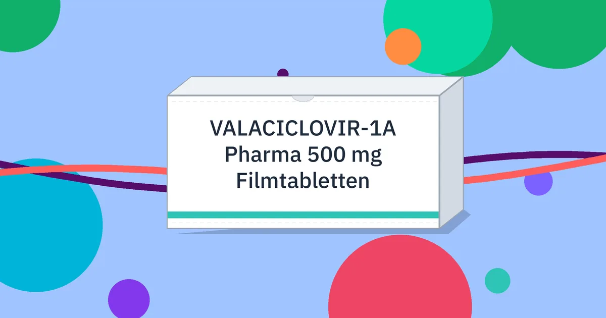 Symbolbild: Packung mit der Aufschrift VALACICLOVIR-1A Pharma 500 mg Filmtabletten (PZN 05486272) – Verfügbarkeit und Bezug in Apotheken in Frankfurt am Main