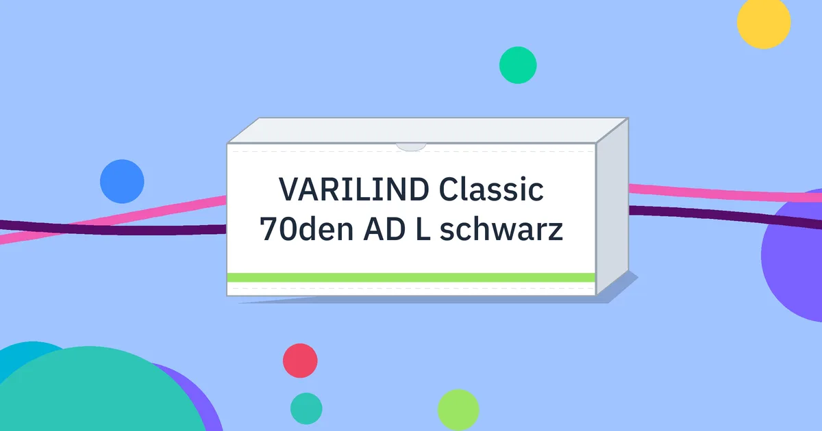 Symbolbild: Packung mit der Aufschrift VARILIND Classic 70den AD L schwarz (PZN 09521456) – Verfügbarkeit und Bezug in Apotheken in Frankfurt am Main
