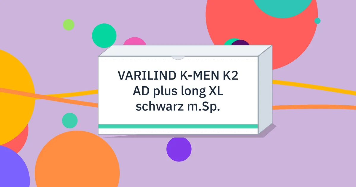 Symbolbild: Packung mit der Aufschrift VARILIND K-MEN K2 AD plus long XL schwarz m.Sp. (PZN 20569682) – Verfügbarkeit und Bezug in Apotheken in Frankfurt am Main