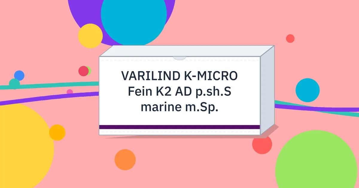 Symbolbild: Packung mit der Aufschrift VARILIND K-MICRO Fein K2 AD p.sh.S marine m.Sp. (PZN 20558655) – Verfügbarkeit und Bezug in Apotheken in Frankfurt am Main