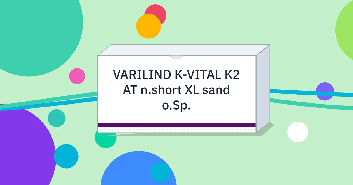 Symbolbild: Packung mit der Aufschrift VARILIND K-VITAL K2 AT n.short XL sand o.Sp. (PZN 20561315) – Verfügbarkeit und Bezug in Apotheken in Frankfurt am Main