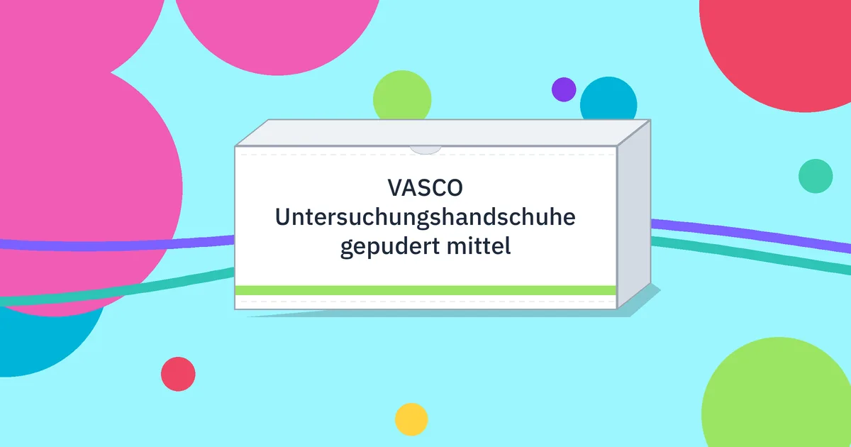 Symbolbild: Packung mit der Aufschrift VASCO Untersuchungshandschuhe gepudert mittel (PZN 03429152) – Verfügbarkeit und Bezug in Apotheken in Frankfurt am Main