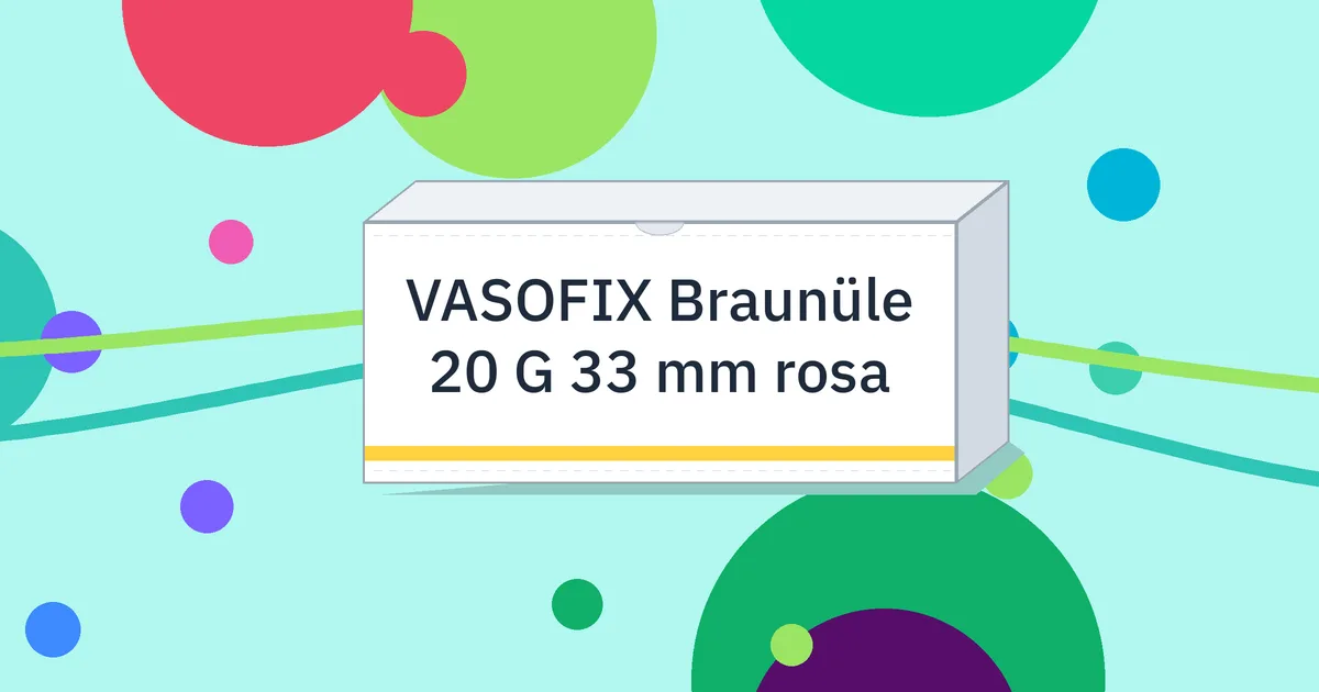 Symbolbild: Packung mit der Aufschrift VASOFIX Braunüle 20 G 33 mm rosa (PZN 00348364) – Verfügbarkeit und Bezug in Apotheken in Frankfurt am Main