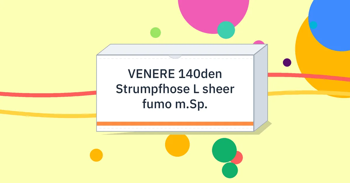 Symbolbild: Packung mit der Aufschrift VENERE 140den Strumpfhose L sheer fumo m.Sp. (PZN 16171235) – Verfügbarkeit und Bezug in Apotheken in Frankfurt am Main