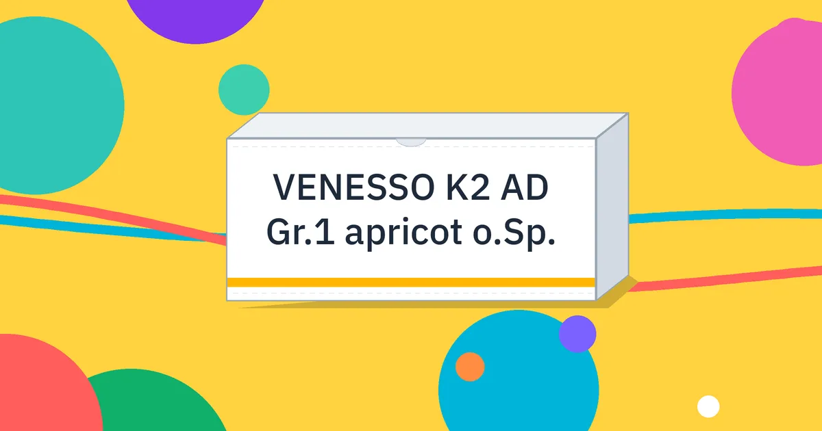 Symbolbild: Packung mit der Aufschrift VENESSO K2 AD Gr.1 apricot o.Sp. (PZN 03259566) – Verfügbarkeit und Bezug in Apotheken in Frankfurt am Main