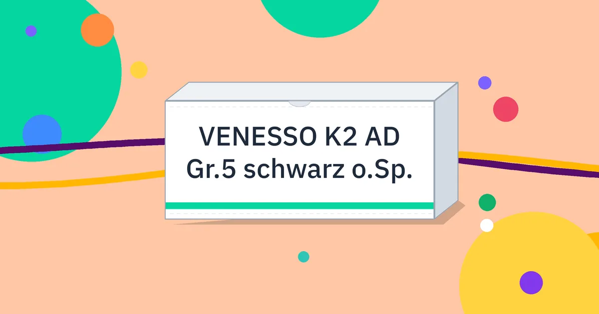 Symbolbild: Packung mit der Aufschrift VENESSO K2 AD Gr.5 schwarz o.Sp. (PZN 03260262) – Verfügbarkeit und Bezug in Apotheken in Frankfurt am Main