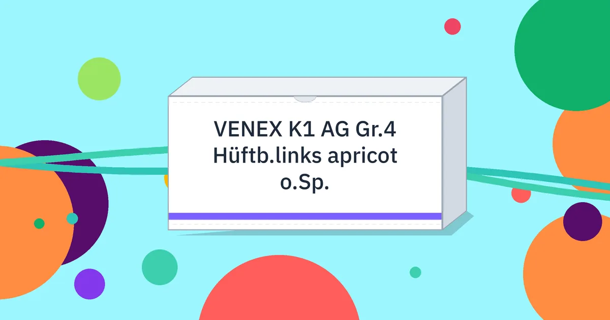 Symbolbild: Packung mit der Aufschrift VENEX K1 AG Gr.4 Hüftb.links apricot o.Sp. (PZN 03205984) – Verfügbarkeit und Bezug in Apotheken in Frankfurt am Main