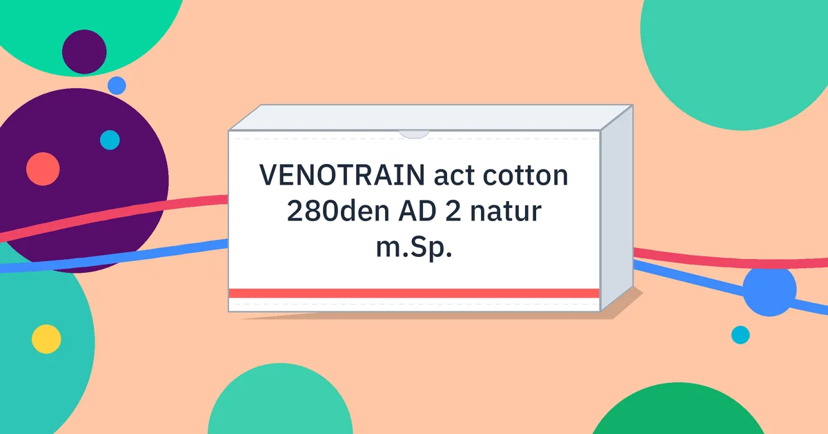 Symbolbild: Packung mit der Aufschrift VENOTRAIN act cotton 280den AD 2 natur m.Sp. (PZN 16209593) – Verfügbarkeit und Bezug in Apotheken in Frankfurt am Main