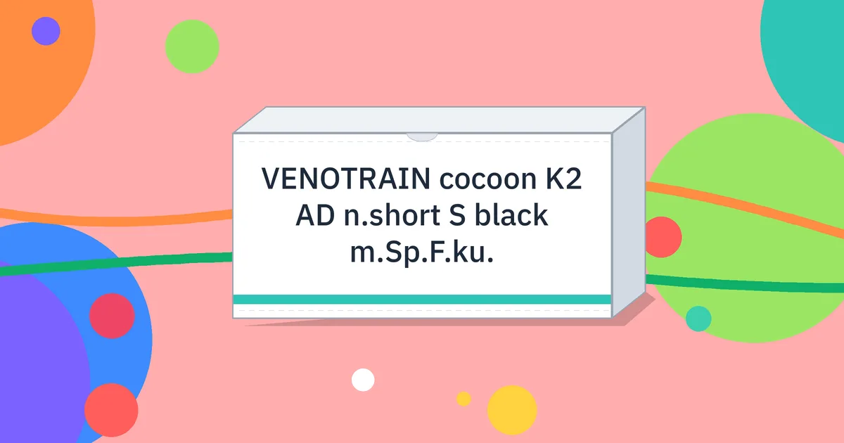 Symbolbild: Packung mit der Aufschrift VENOTRAIN cocoon K2 AD n.short S black m.Sp.F.ku. (PZN 14401642) – Verfügbarkeit und Bezug in Apotheken in Frankfurt am Main